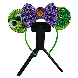 Mouse Ears Headbands with Shiny Purple Bows & Diamond, for Girls Costume Cosplay Glitter Party, for Kids & Adult, Green; 2BQ