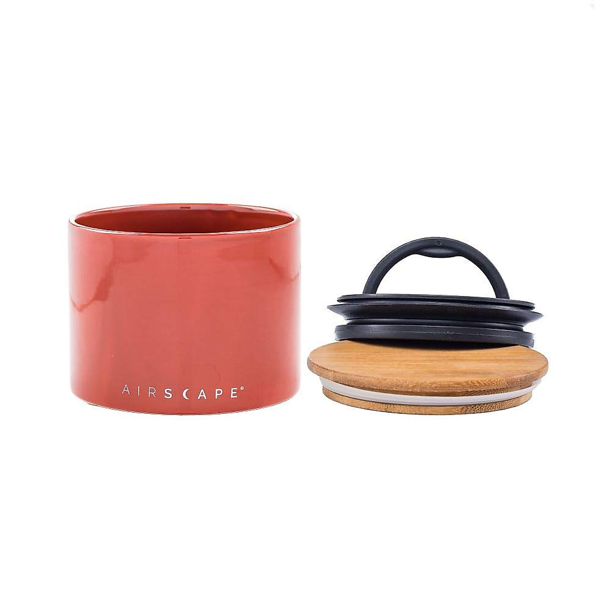 AirScape Ceramic Coffee and Food Storage Canister | Patented Airless Inner Lid with Two Way Valve Preserves Food Freshness - Glazed Ceramic with Bamboo Top (Desert Red Rock, Small)