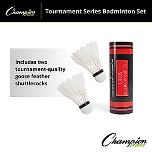Champion Sports Outdoor Badminton Set: Net, Poles, 4 Rackets, 4 Shuttlecocks & Bag - Portable Equipment for Backyard Games, Team Sports, Adults & Kids