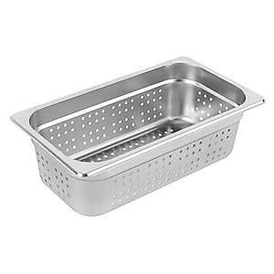 2-Pcs 1/3 Size 4" Deep, Anti-Jam Perforated Stainless Steel Steam Table Pan, Commercial Stainless Steam Pan for Restaurant Hotel