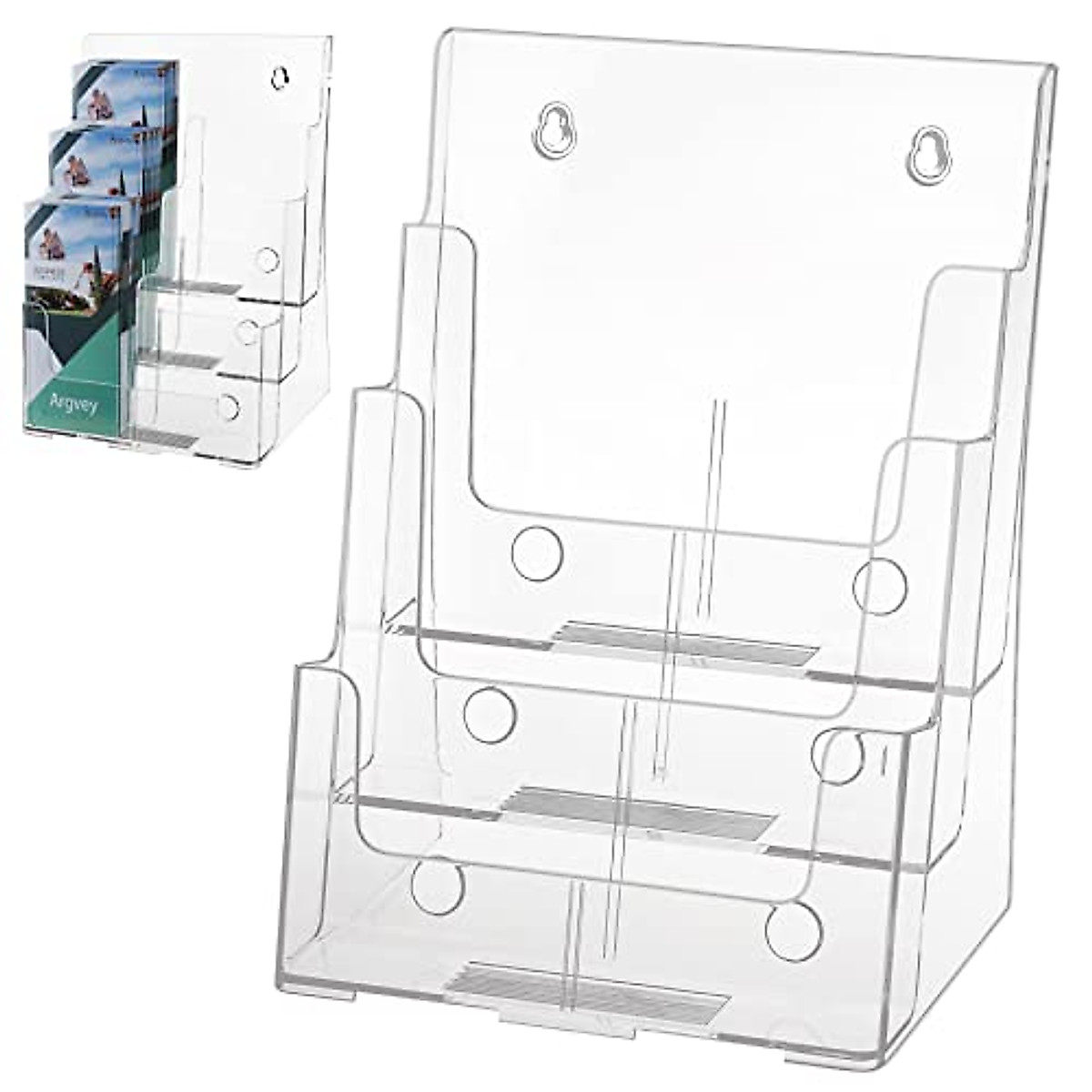 Acrylic Brochure Holder 8.5 x 11 inches, 3 Tier Clear Literature Holder with Removable Divider for Trifold 4 Inches Wide Pamphlet, Plastic Flyer Display Stand for Magazine, Document, Booklet
