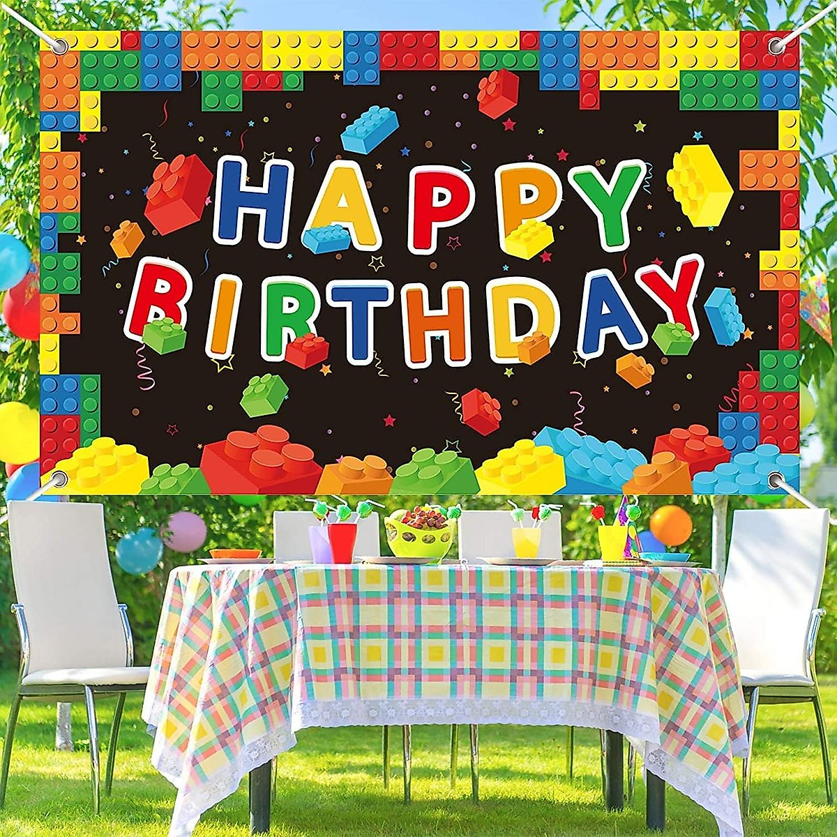 81 Pieces Color Building Block Party Decoration Set Building Block Balloon Arch and Background Kit Child Building Block Balloon Garland Photo Props
