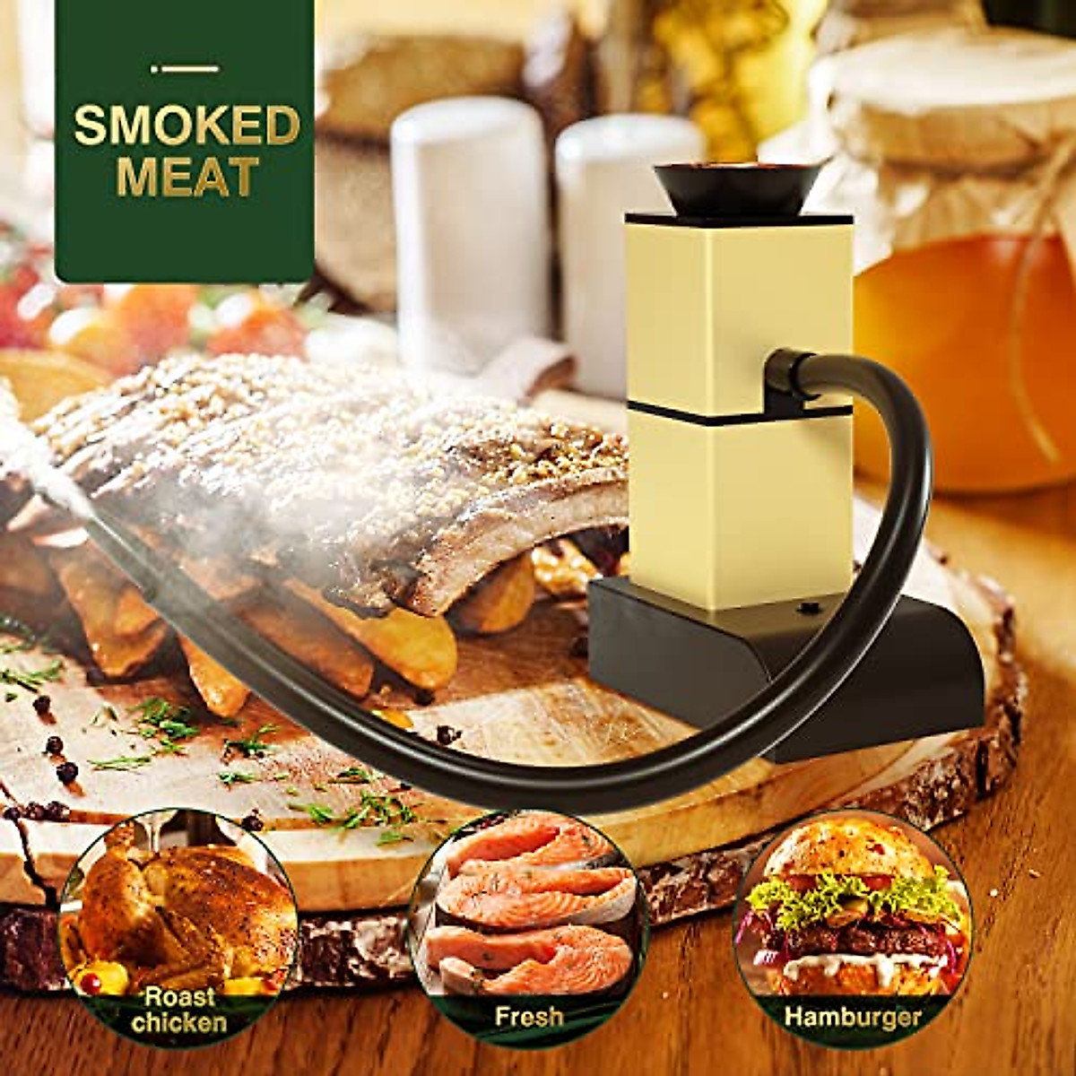 Smoking Gun Portable Smoker Infuser Premium Kit, Cocktail Smoker Machine with 6 Wood Chips and Accessories for Food and Drinks, Ideal Gift for Man(Golden)