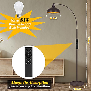 Arc Floor Lamps Bronze, Standing Lamps for Living Room with Remote Control, Foot Switch, Metal Shade, Arched Floor Lamp with Stepless Dimmable LED Bulb, Brown Floor Reading Tall Lamp for Bedroom