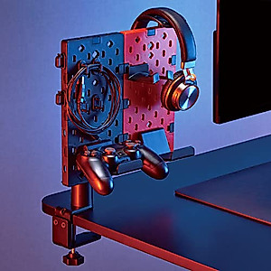 PUTORSEN Headphone and Controller Stand for Desk, 4 in 1 Rotatable Game Controller Holder & Headset Stand with Cable Hooks, Clamped above/under Desk for Xbox PS5 PS4 Nintendo Switch Controller