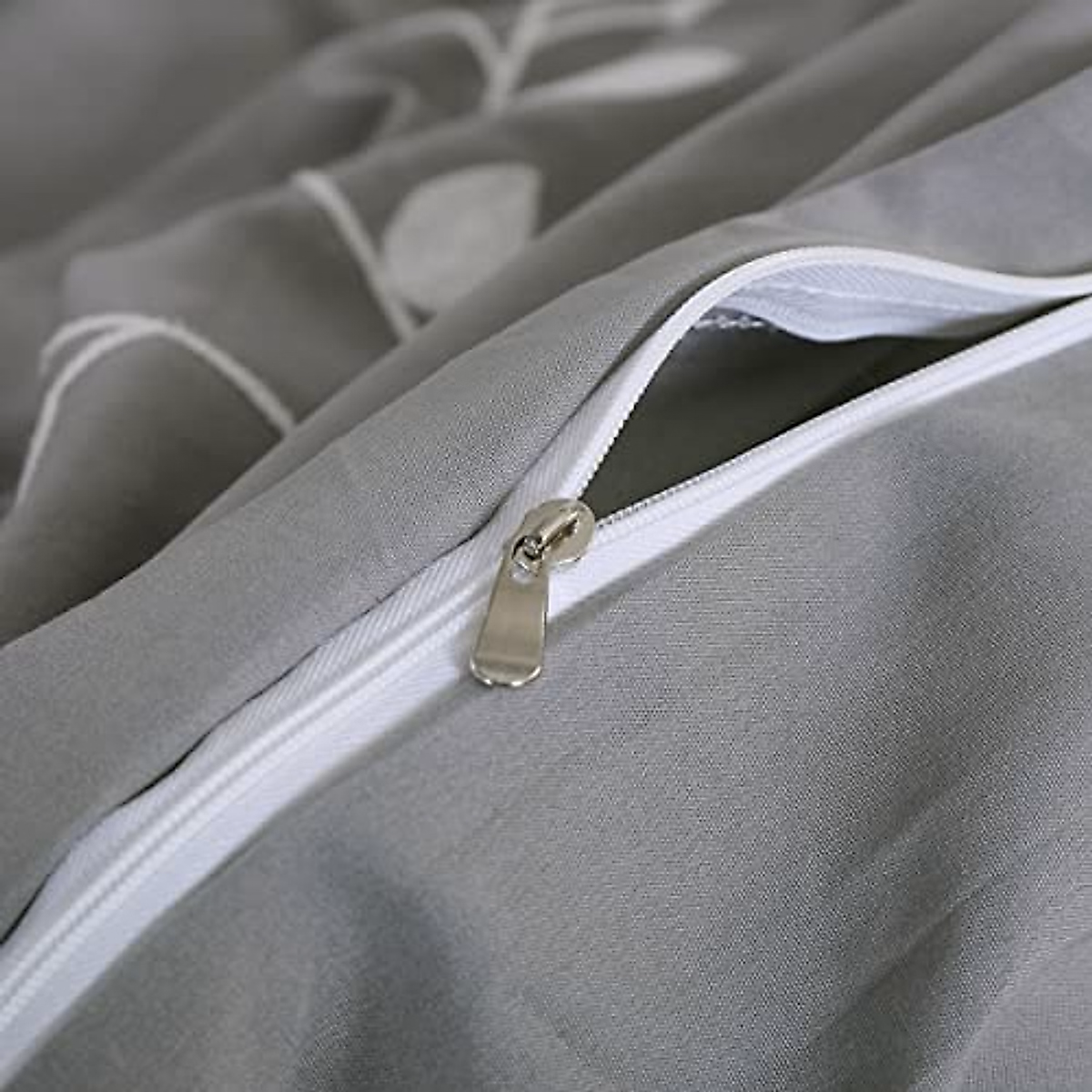 Dykoos Embroidered Soft Brushed Microfiber Duvet Cover Set, Floral Branches, Gray and White, King Size with Zipper Closure and Corner Ties, 1 Duvet Cover and 2 Pillow Shams