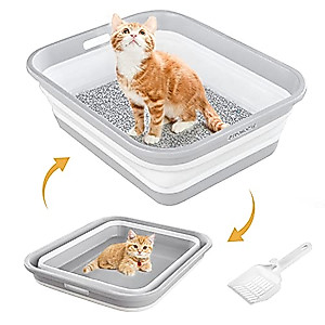 Maohegou Senior Three Legged Arthritic Low Entry Open Cat Litter Box for Sick Frail Handicap Disabled Cats, Older Elderly Corner Cat Litter Box (one Pack)