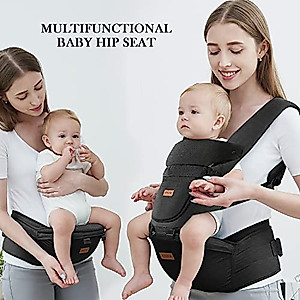 Baby Carrier with Hip Seat, Baby Carrier Newborn to Toddler, 6-in-1 Ways to Carry, All Seasons, Adjustable Baby Holder Carrier for Breastfeeding (Black）