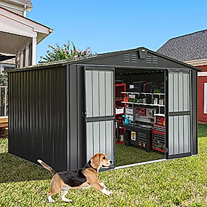 Domi Outdoor Storage Shed 10'x 8', Metal Garden Shed for Bike, Trash Can, Tools, Lawn Mowers, Pool Toys, Galvanized Steel Outdoor Storage Cabinet with Lockable Door for Backyard, Patio, Lawn…