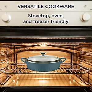 CorningWare, Non-Stick 4 Quart QuickHeat Braiser with Lid, Lightweight, Ceramic Non-Stick Interior Coating for Even Heat Cooking, Perfect for Baking, Frying, Searing and More, French Navy