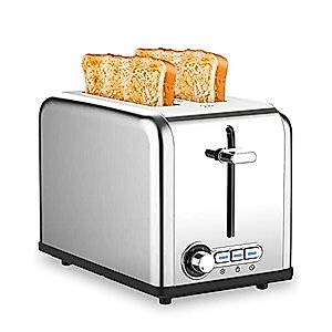 2 Slice Toaster - Stainless Steel Wide Slot Toasters 6 Shade Settings Defrost/Bagel/Cancel with Drop-Down Crumb Tray, Compact Countertop Toaster for Artisan Bread, Muffin, Croissant, Bagel, Waffles