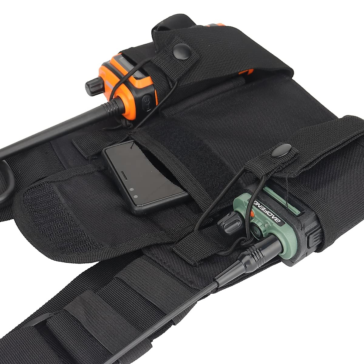 MANGEMA Radio Shoulder Holster Chest Harness Holder Vest Rig for Universal Two Way Radio Chest Front Pack Pouch Walkie Talkie Case with Front Pouches for Kenwood Retevis Baofeng UV5R F8HP UV82