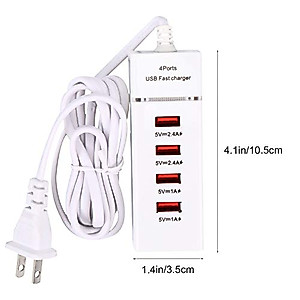 Scicalife Desktop USB Charging Station 4 Ports USB Charger Portable Fast Charging Surge Protector Power Strip for Smartphone Tablet Laptop Computer(White,US Plug)