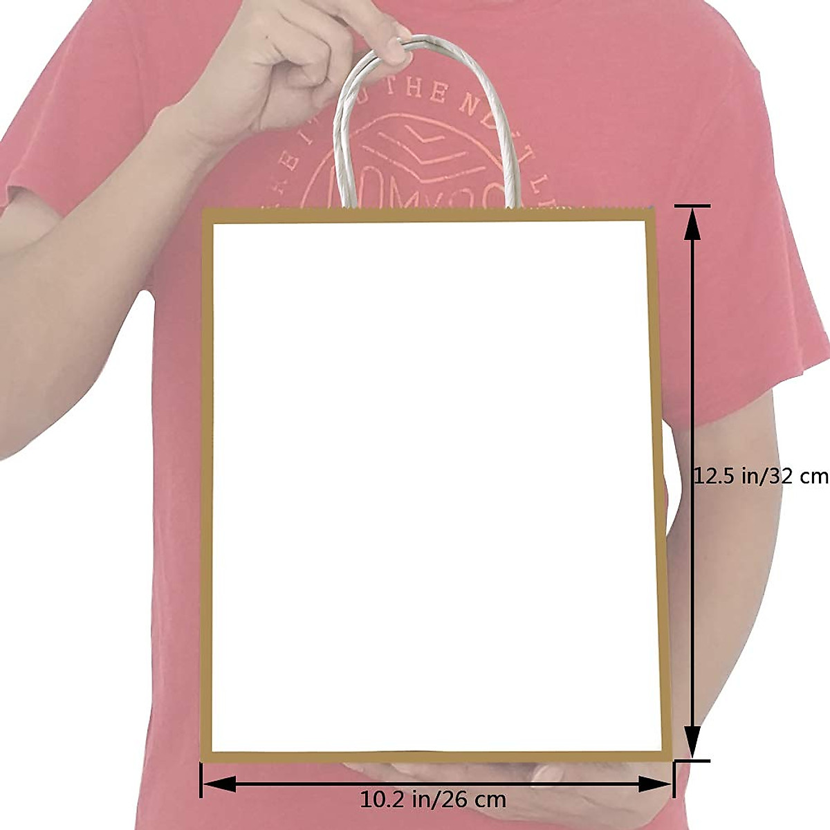 KEYYOOMY 25 Pieces Gift Paper Bags (8.2 x 10.6 x 4.3 in), White Gold Kraft Favor Bags with Handles for Birthday, Gift, Wedding and Party Celebrations