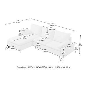 WILLIAMSPACE 100" Sectional Sofa Couch for Living Room, Modern L-Shaped 3 Seat Sofa with Chaise Lounge, Upholstered Sofa with Pillows and Black Metal Legs for Home Office (Left-Facing Chaise, Beige)
