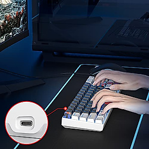 Ussixchare 60 Percent Gaming Keyboard 68 Keys Mechanical Keyboard LED Backlit Compact Wired Keyboard with Red Switch for Windows MAC PS4/5 Xbox Gamer(White-Black)
