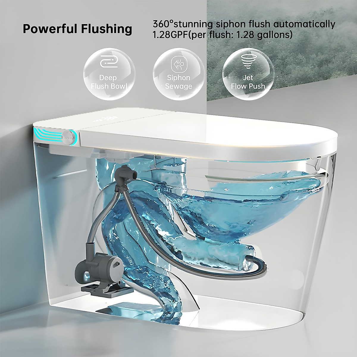 Klewo Smart Toilet with Voice Control, Toilet with Bidet Built In, AUTO Open&Close, Elongated 85MM Wider Heated Bidet Toilet Seat with Soft-close, Warm Water and Air Drying