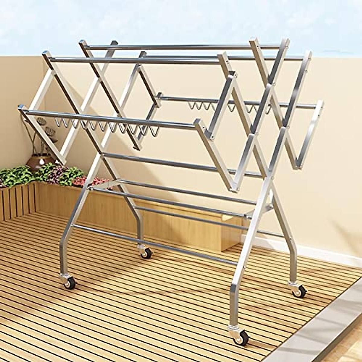 Colcolo Foldable Clothes Drying Rack, Indoor and Outdoor Clothes Hanger Drying Poles Movable Floor Drying Rack for Quilts Quilt Cover Shoes Towel, Style A