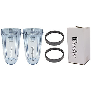 Blendin Replacement 32 Ounce Extra Large Cup Jar with Lip Ring, Compatible with Nutribullet 600W, 900W, NB-101B, NB-101S, NB-201, NBR-0601, NBR-1201, NB9-1301, 900 Pro Series Blenders, 2 Pack Part
