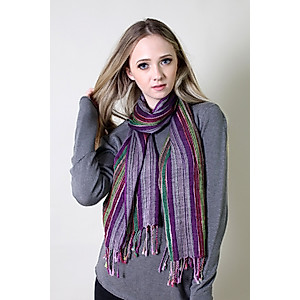 Anika Dali Women’s Jewel Shimmer Multicolor Stripe Scarf, Metallic Pashmina Shawl (Purple Dazzle)