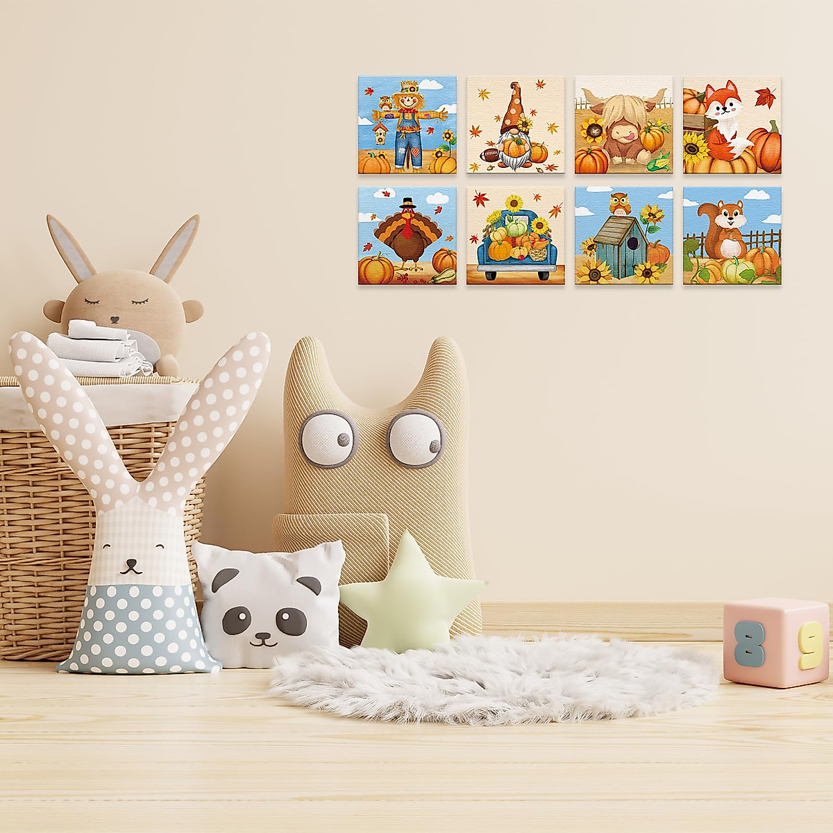 8 Packs Animals Pre Drawn Canvases for Painting, 8" X 8" Thansgiving Day Theme Pre Printed Canvas for Kids, Pre Stretched Canvas Outline Painting Boards for Beginners Students, Party Favor