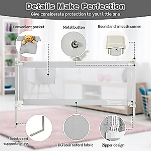 BABY JOY Bed Rail for Toddlers, 69’’ Extra Long, Height Adjustable & Foldable Baby Bed Rail Guard w/Storage Pocket & Double Safety Child Lock for Kids Twin Double Full Size Queen King Mattress (Gray)