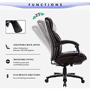 COLAMY Office Chair Big and Tall 400LBS-Thick Bonded Leather for Lumbar Support and Comfort, Hidden Footrest for Adult Work, Gaming, Study, Relax (Brown)