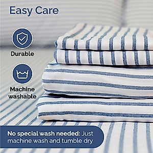 Queen Size 4 Piece Sheet Set - Breathable & Cooling Sheets - Hotel Luxury Bed Sheets for Women, Men, Kids & Teens - Deep Pockets, Easy-Fit, Wrinkle Free Sheets - Blue Stripes Oeko-Tex Bed Sheet Set