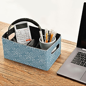 Pfrewn Eggshell Blue with Line Art Daisies Storage Bins Baskets for Organizing Fabric Foldable Storage Boxes Bag Collapsible Closet Shelf for Shelves Nursery Toys Office, 2 Pack