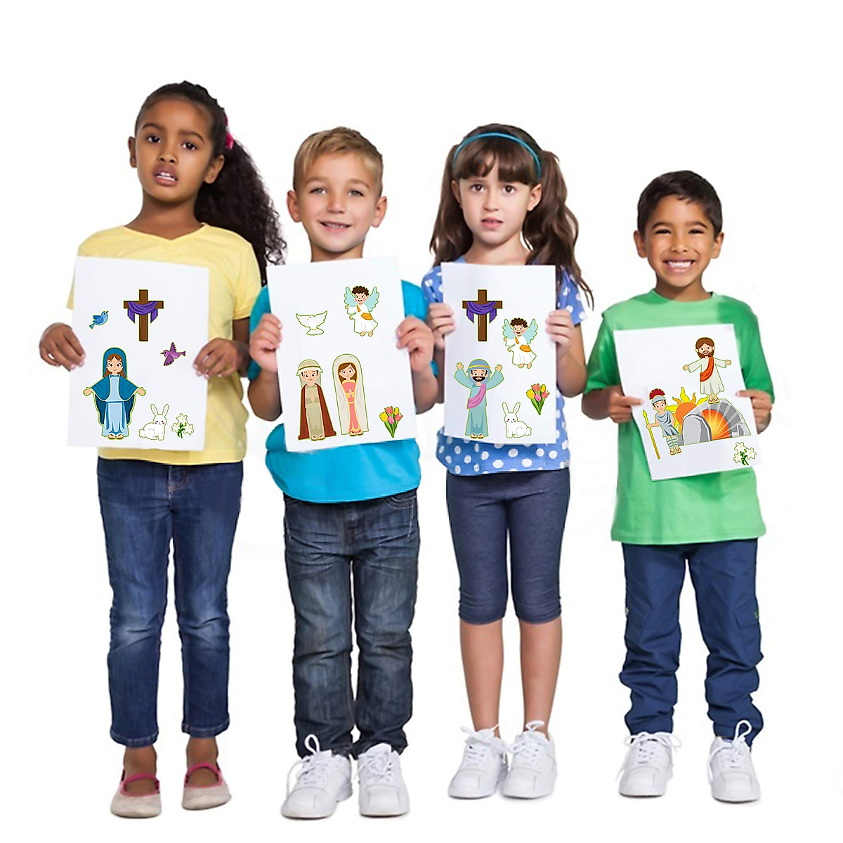 WATINC 40 Sheet Make a He Lives Scene Stickers for Easter Party Supplies, Easter Jesus Resurrection Stickers Birthday Party Game, Easter Religious Education Party Classroom Activity Gifts