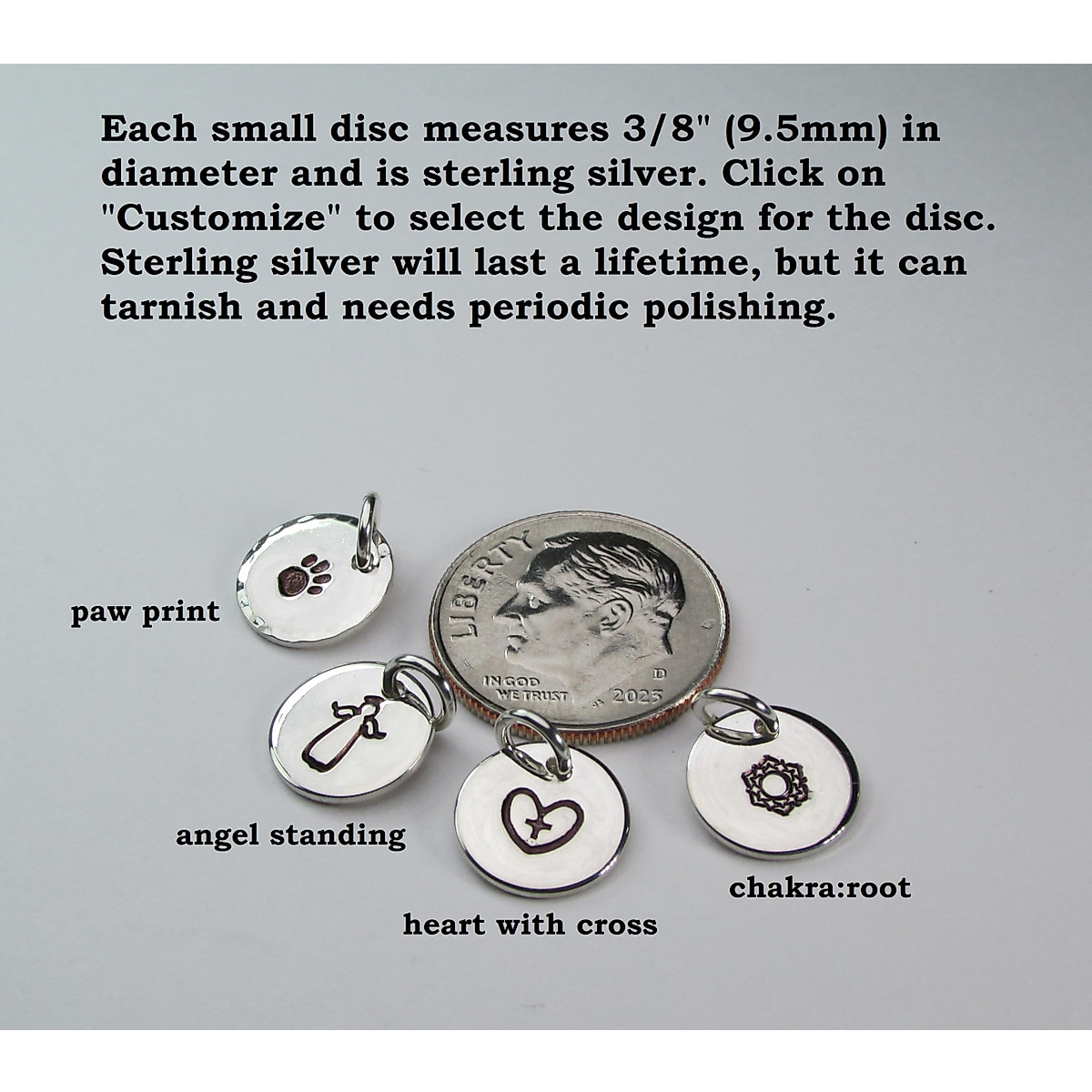 Single Small Hand Stamped Initial Charm - Sterling Silver 3/8" Disc with Letter