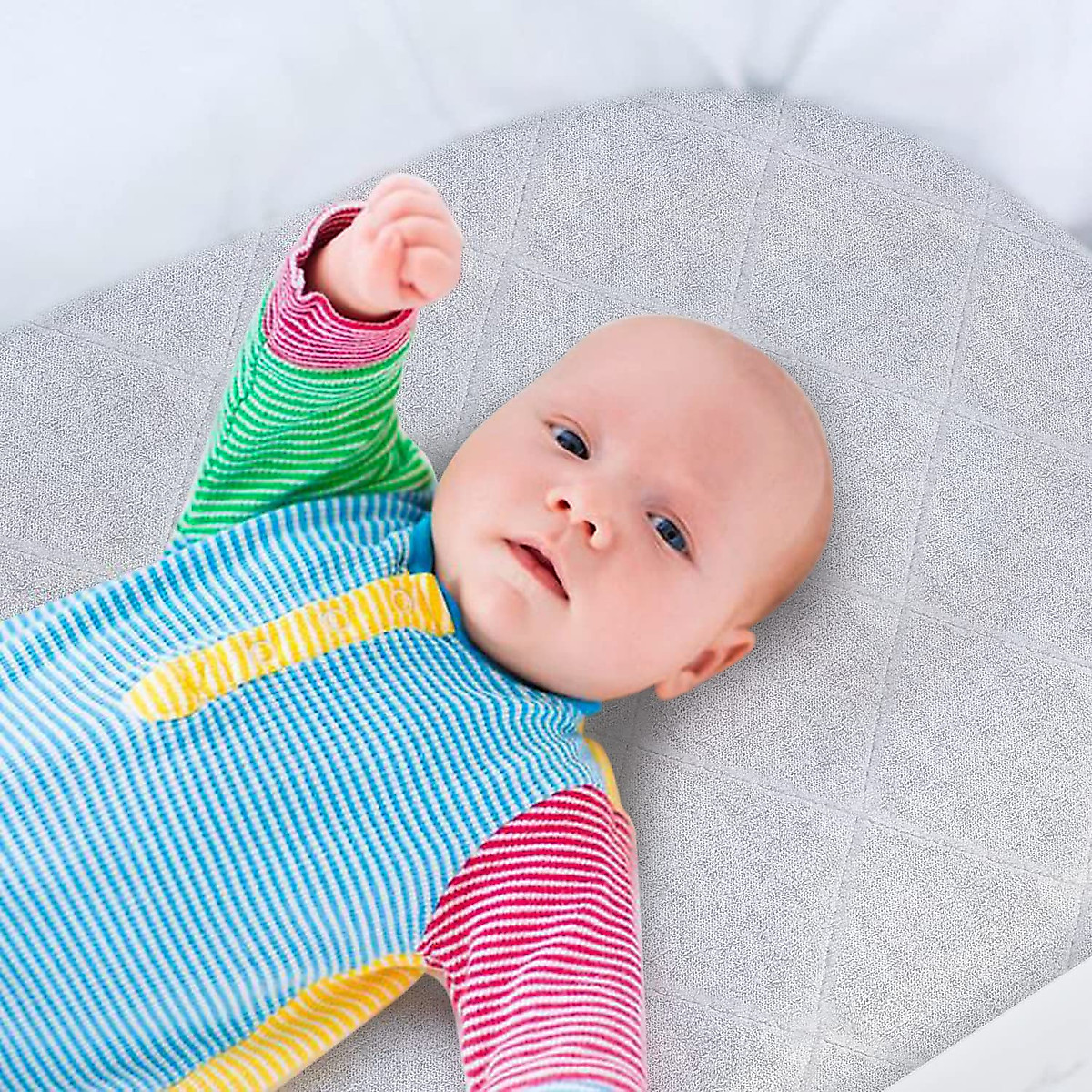 Bassinet Mattress Pad Cover, Compatible with Rectangle/Hourglass/Oval Bassinet Mattress, 2 Pack Waterproof and Soft Cotton Sheet, Breathable Bamboo Sleep Surface (Microfiber-GY)