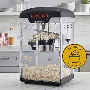 West Bend Stir Crazy Movie Theater Popcorn Popper, Gourmet Popcorn Maker Machine with Nonstick Popcorn Kettle and Popcorn Scoop for Popcorn Machine, 4 Qt., Black