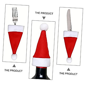 ERINGOGO 60 Pcs 1 Christmas Hat and Fork Bag Mini Christmas Hats Mini Santa Claus Cover Christmas Doll Hat Mini Hat Bottle Sleeves Brushed Cloth Santa Hat Cushion