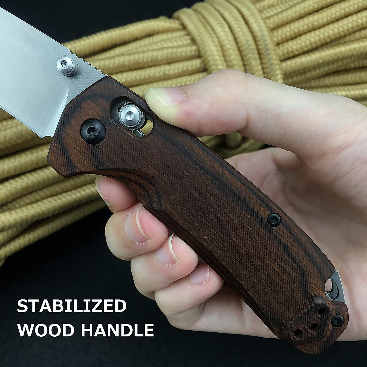 Manual Open North Fork 15031-2 Knife, Axis Lock Knife with 2.8 Inch D2 Steel Blade, Wood Handle, EDC Folding Pocket Knife with Thumb Stud, Belt Clip