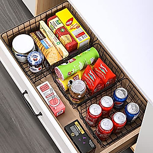 6 Pack [ Extra Large ] Wire Storage Baskets for Organizing with Lables, Pantry Organization Bins for Cabinets - Metal Basket for Kitchen, Laundry, Garage, Fridge, Bathroom Countertop Organizer, Black