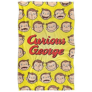 Trevco Curious George Heads Silky Touch Super Soft Throw Blanket 36" x 58"