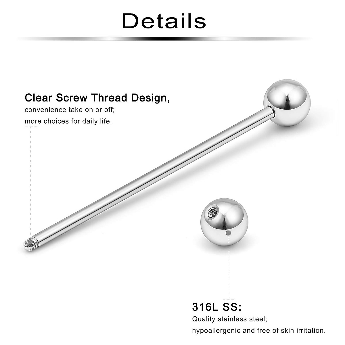 Ftovosyo 12G 20Pcs Surgical Steel Industrial Barbell Earring Cartilage Helix Bar Body Piercing Jewelry for Women Men 40MM with Ball