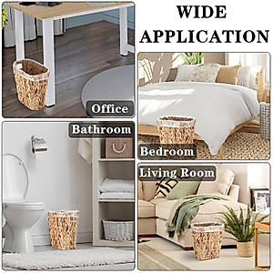 Sumnacon Wicker Trash Can Water Hyacinth Wicker Waste Basket with Handle Space-Saving Oval Bathroom Trash Can for Wastepaper,Magazine,Toy Multiple Garbage Can for Bedroom,Living Room,Kitchen,Office