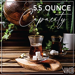 Vikko Turkish Tea Glasses & Saucers, 5.5 Oz Turkish Tea Cups,Turkish Glass Tea Set For Six, Tea Cup Glass, Clear Glass Tea Cups And Saucers, Gold Accented Turkish Tea Cup Set, 6 Cups and 6 Plates