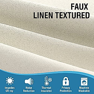 H.VERSAILTEX 100% Blackout Faux Linen Curtains for Bedroom 96 inch Full Light Blocking Drapes with Double Face Linen Back Tab Loop Pocket Textured Burlap Curtains for Living Room 2 Panels, Ivory