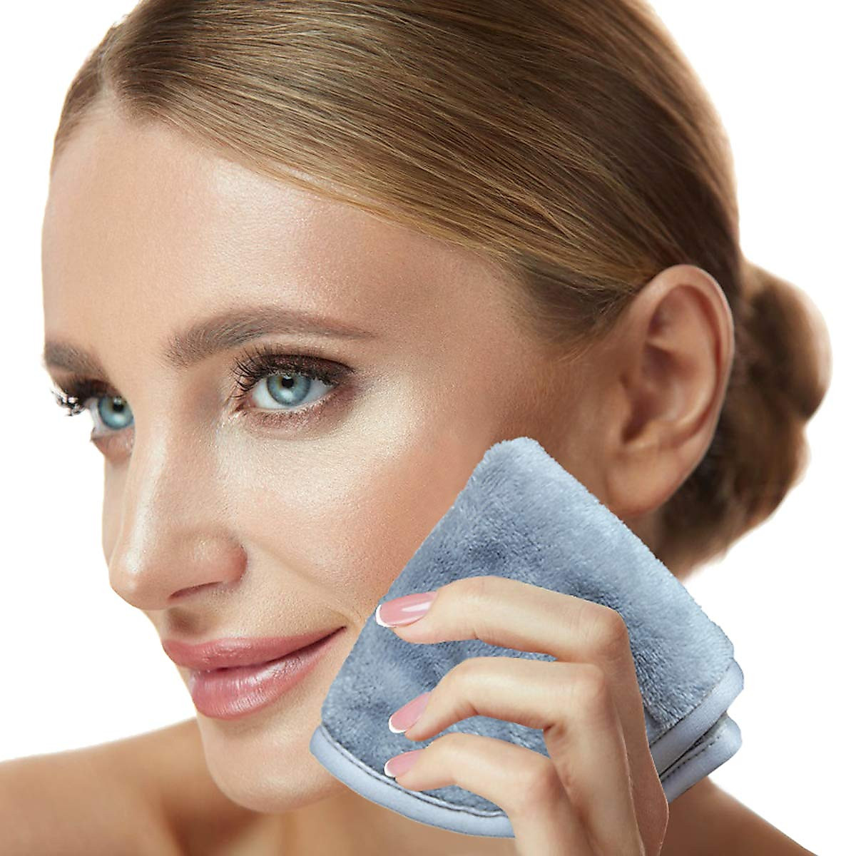[4 Pack] Microfiber Fleece Makeup Remover Cloths (8x8 inch) for Face, Ultra Soft Chemical Free Reusable Facial Cleaning Towel for All Skin Types