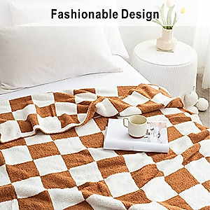 Throw Blanket with Checkerboard Plaid- Cozy Breathable All Seasons Soft Checkered Blanket Gingham Home Decor for Couch and Bed -Throw Size 51"x63",Light Tan