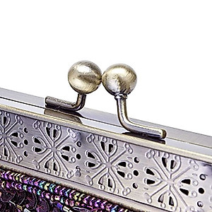 KISSCHIC Vintage Beaded Sequin Peacock Clutch Purse Evening Bags (Purple)