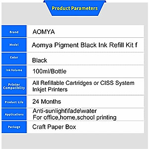 Aomya Pigment Black Ink Refill Kit Premium Ink Refill for HP Canon Epsn Brother Inkjet Printers with Syringe