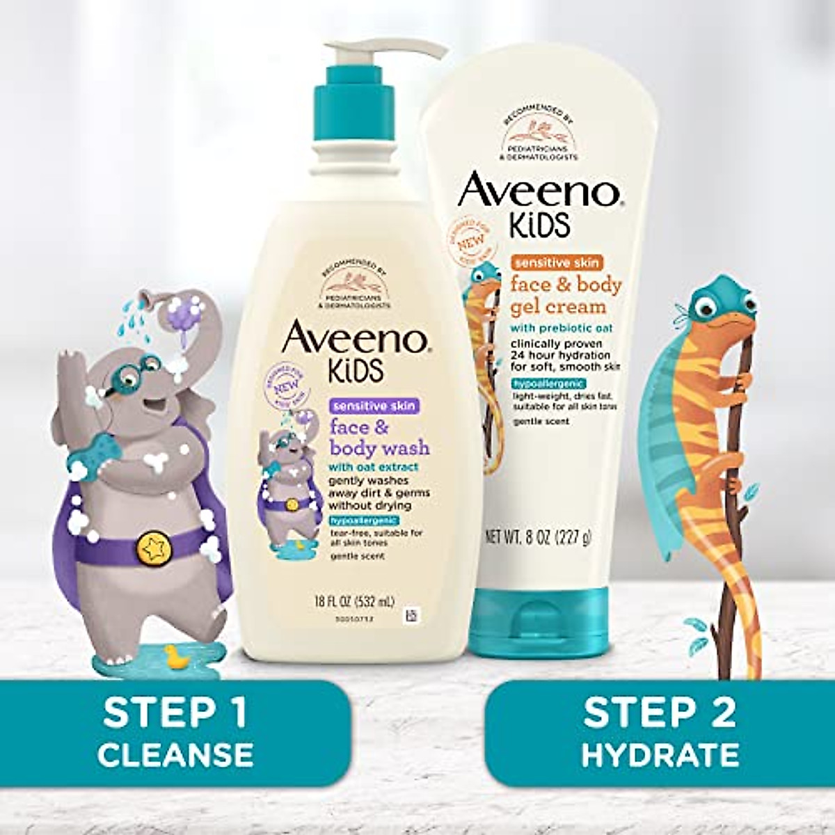 Aveeno Kids Sensitive Skin Face & Body Wash With Oat Extract, Gently Washes Away Dirt & Germs Without Drying, Tear-Free & Suitable for All Skin Tones, Hypoallergenic, 18 fl. Oz