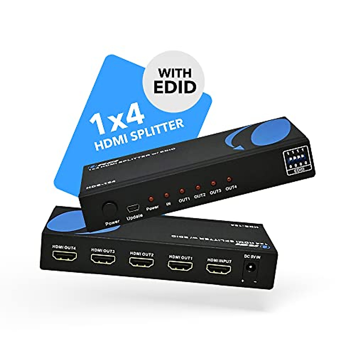 4K 1x4 HDMI Splitter 1 in 4 Out by OREI - Ultra HD @ 30 Hz 1x4 Ver. 1.4 HDCP, Power HDMI Supports 3D Full HD 1080P for Xbox, PS4 PS3 Fire Stick Blu Ray Apple TV HDTV - Adapter Included