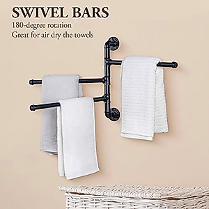 MyGift Wall Mounted Bathroom Towel Rack, Black Metal Industrial Pipe Design Swivel 3 Bar Towel Rack