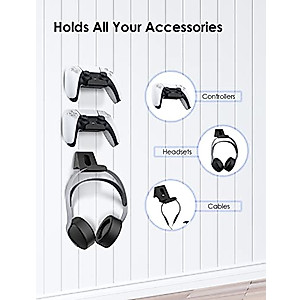 NexiGo Wall Mount Set for Playstation 5 (Disc & Digital), [Space Saving & Improved Airflow] Sturdy Steel Wall Stand Holder Mount PS5 Console Near or Behind TV w/Controller Holder & Headphone Hanger