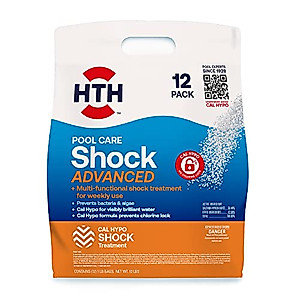 HTH 52026 Super Shock Treatment Swimming Pool Chlorine Cleaner, 1 lb (Pack of 12) & Pool Care Shock Advanced, Swimming Pool Chemical Prevents Bacteria & Algae, Cal Hypo Formula, 1 lb (Pack of 12)